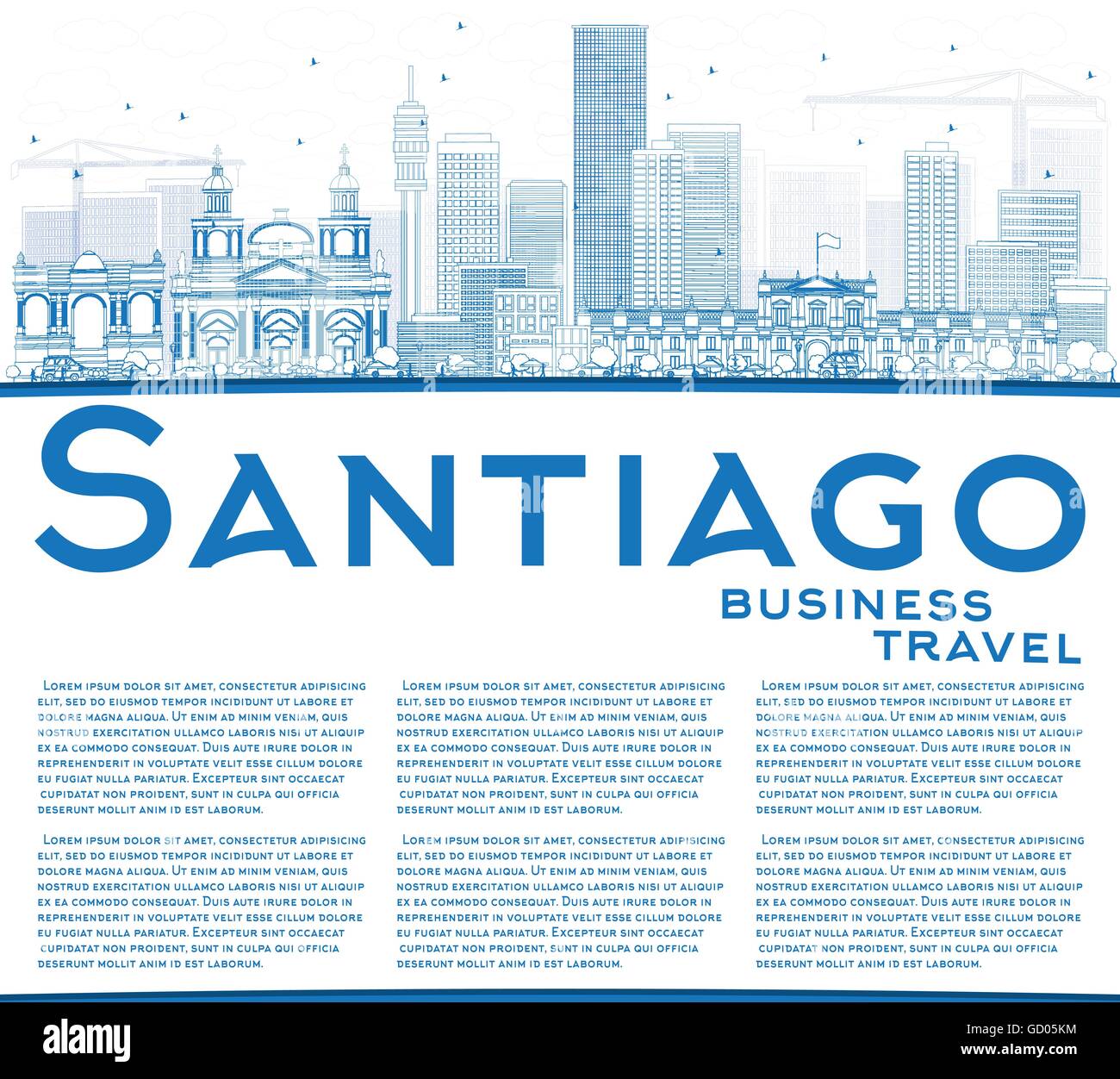 Outline Santiago Chile Skyline with Blue Buildings and Copy Space ...