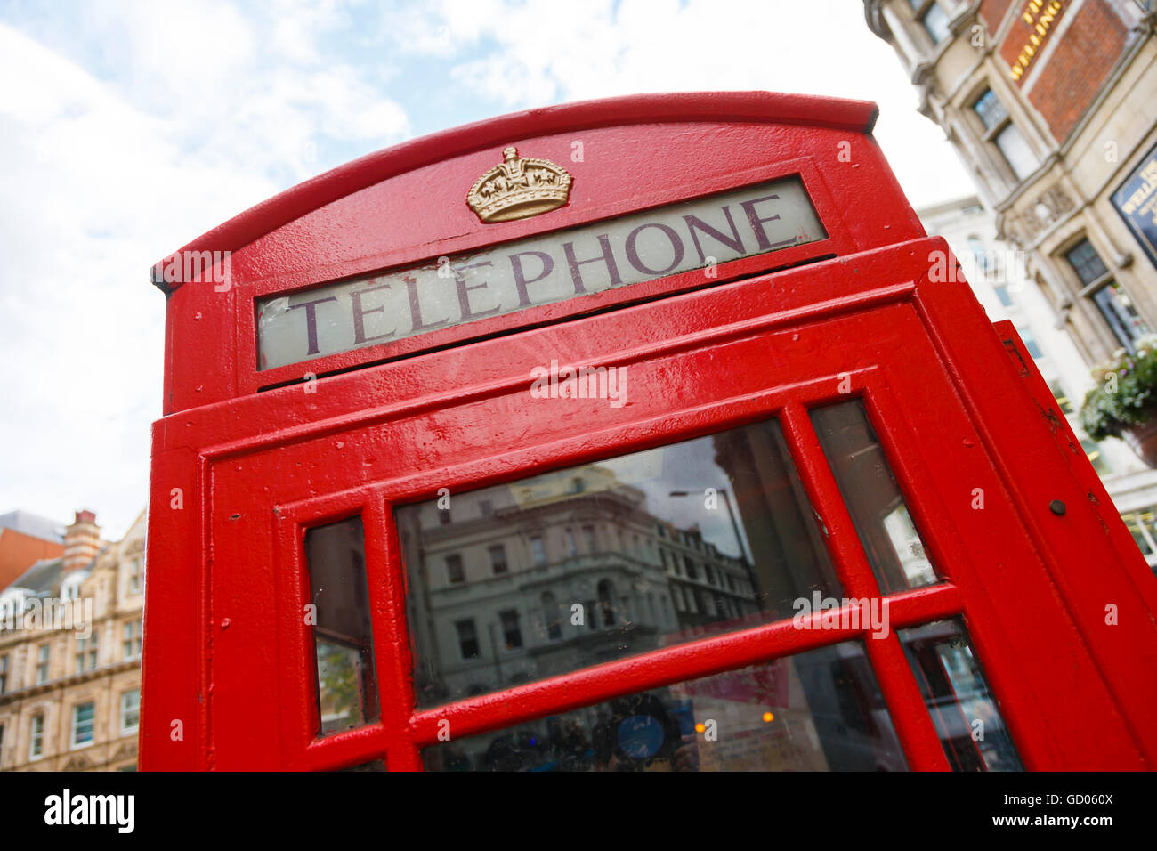 Traditional UK red telephone box. London, England, United Kingdom ...