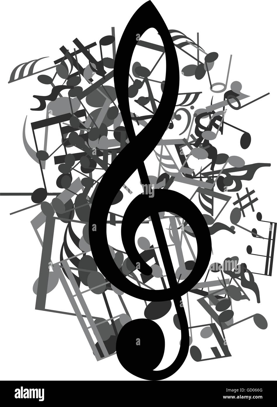 Black and white musical design from music staff elements with treble ...