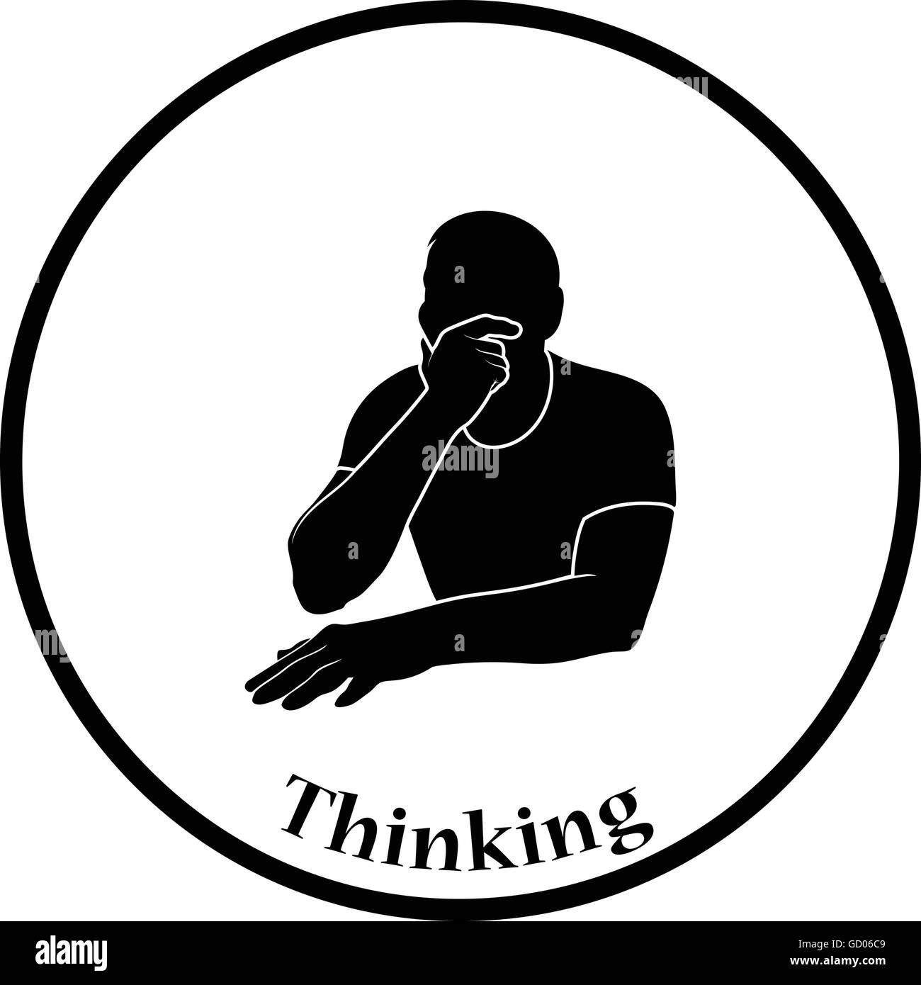 Thinking man icon. Thin circle design. Vector illustration Stock Vector ...