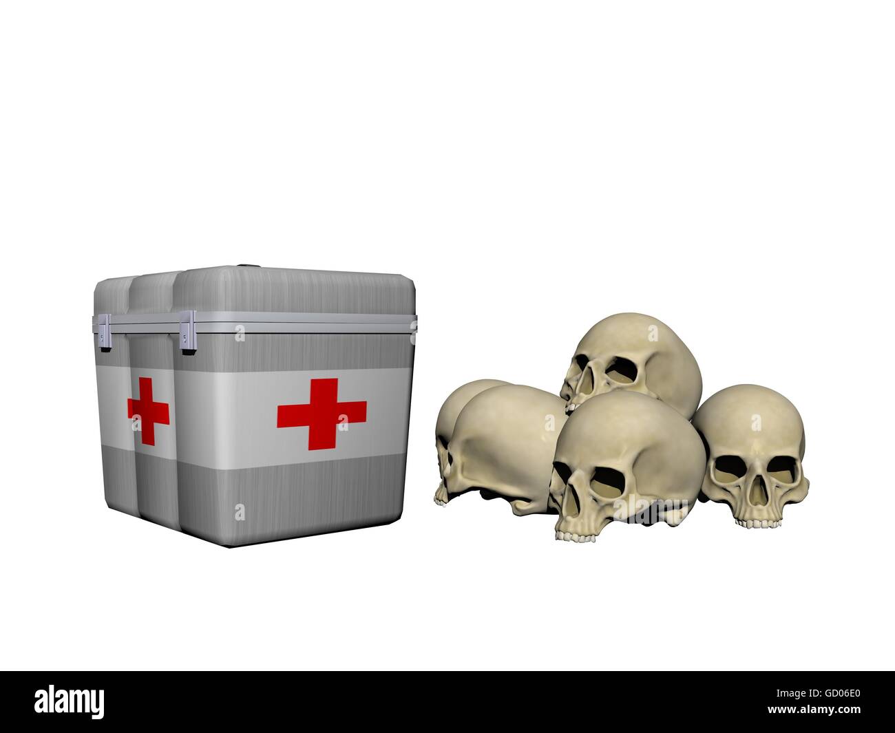 first aid kit and the dead isolated in white background Stock Photo - Alamy
