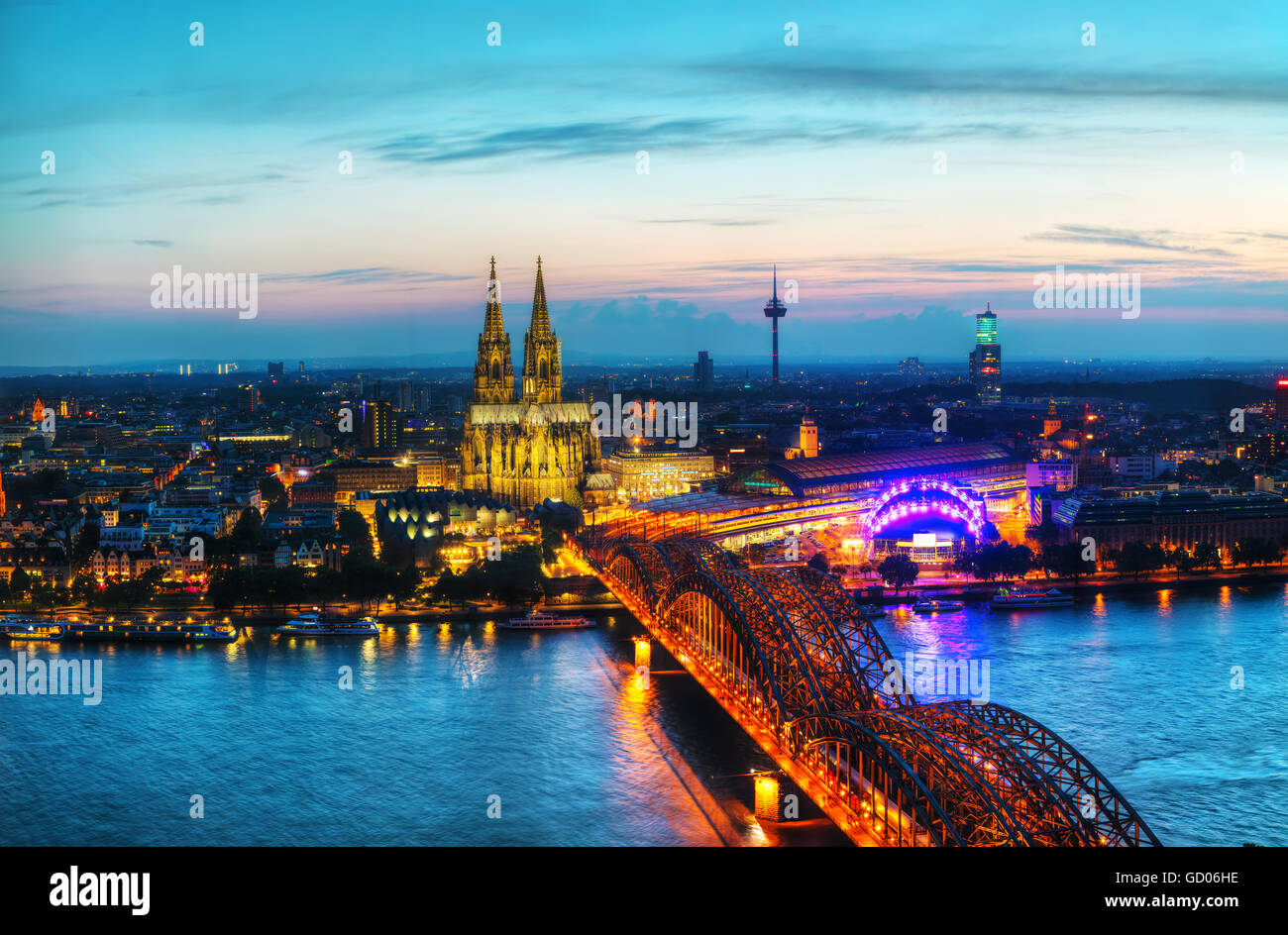 Cologne, Germany panoramic aerial overview after sunset Stock Photo - Alamy