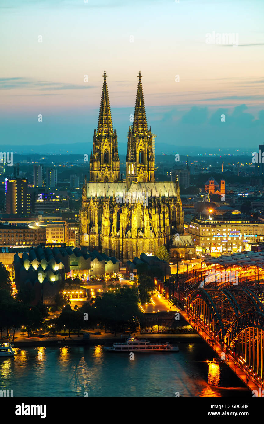 Cologne, Germany aerial overview after sunset Stock Photo - Alamy