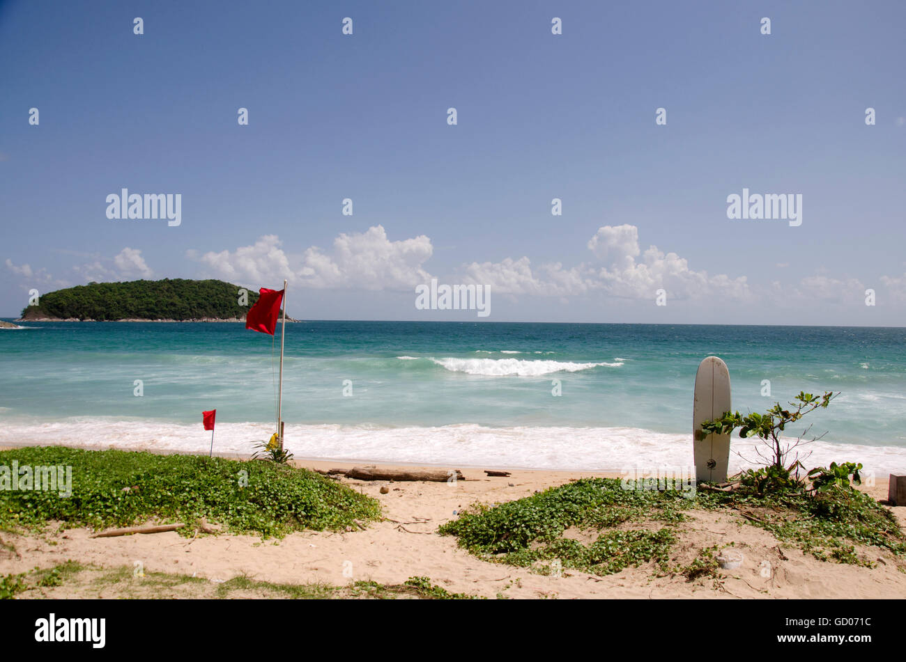 Beach warning red flags wind and wave rage at Nai Harn beaches of ...