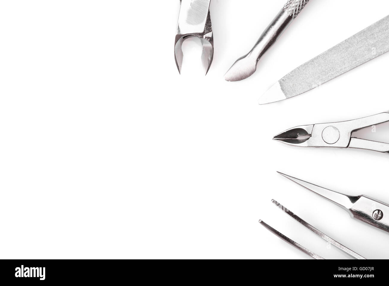 Tools of a manicure set on white background Stock Photo - Alamy