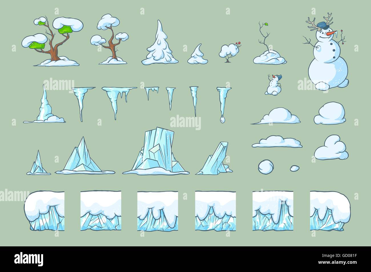 Winter Tile set for Platformer Game, Seamless vector ground blocks ...
