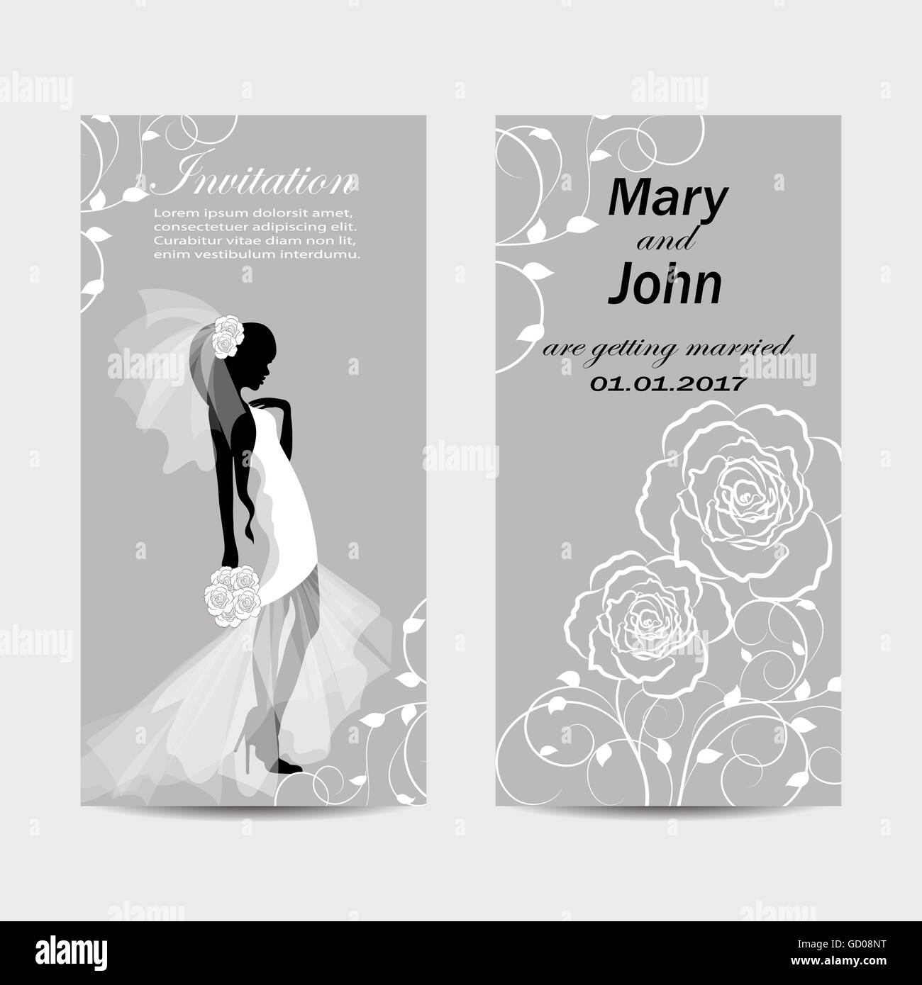 Set wedding celebration cards Black and White Stock Photos & Images - Alamy