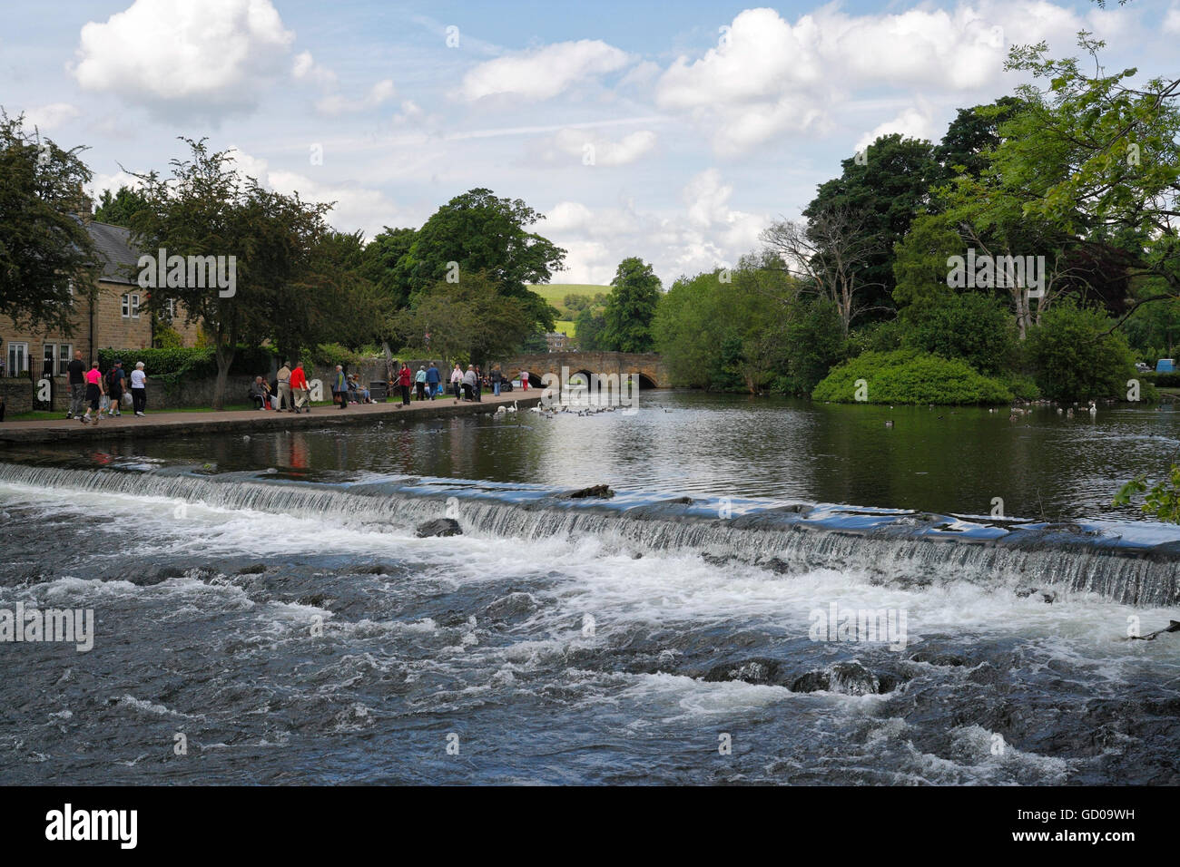 River Wye weir in Bakewell, Derbyshire Peak District National Park ...