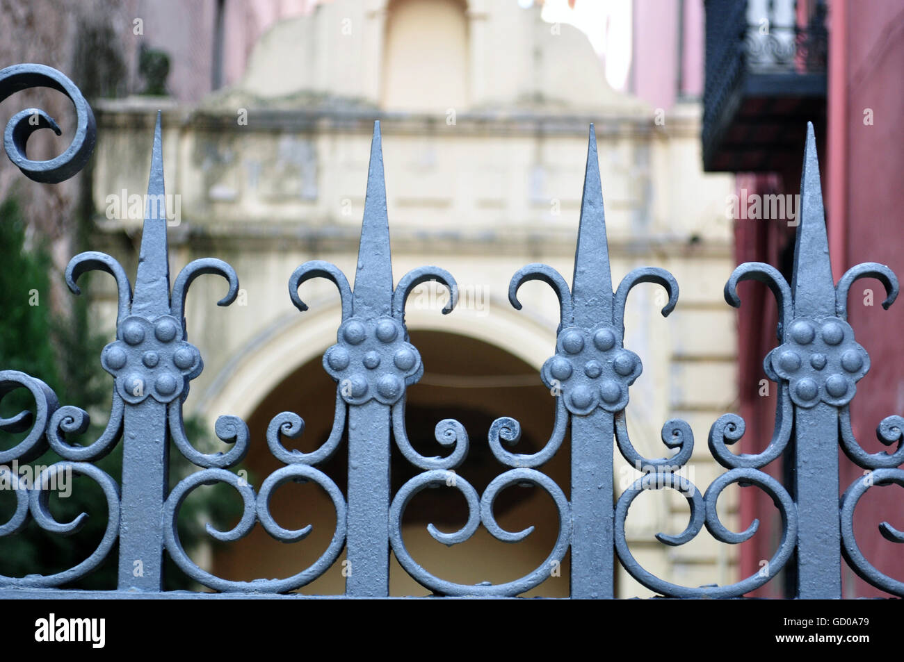 forged metal gate at the entrance of a building Stock Photo - Alamy