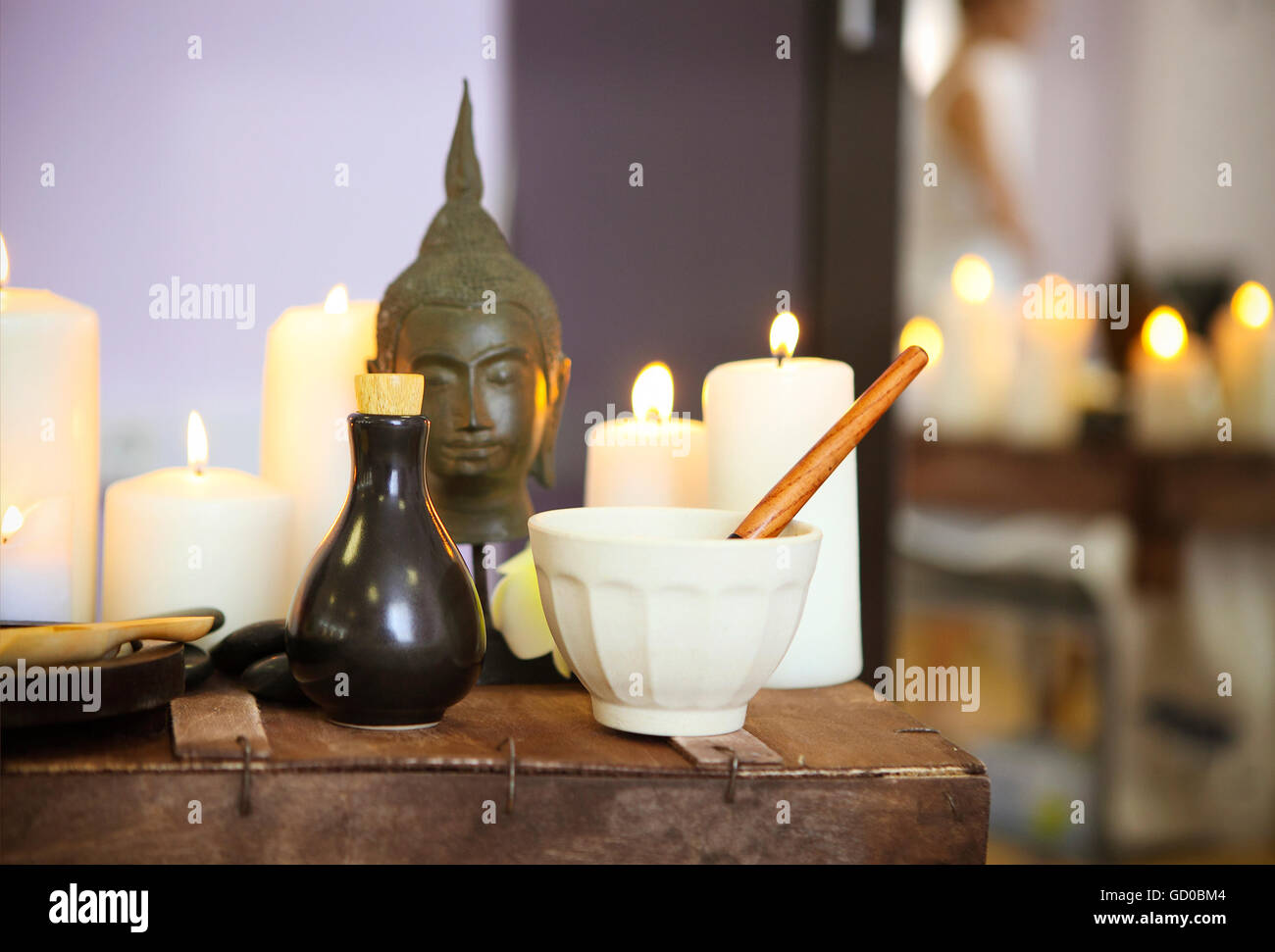 Elements of spa massage in spa salon Stock Photo - Alamy