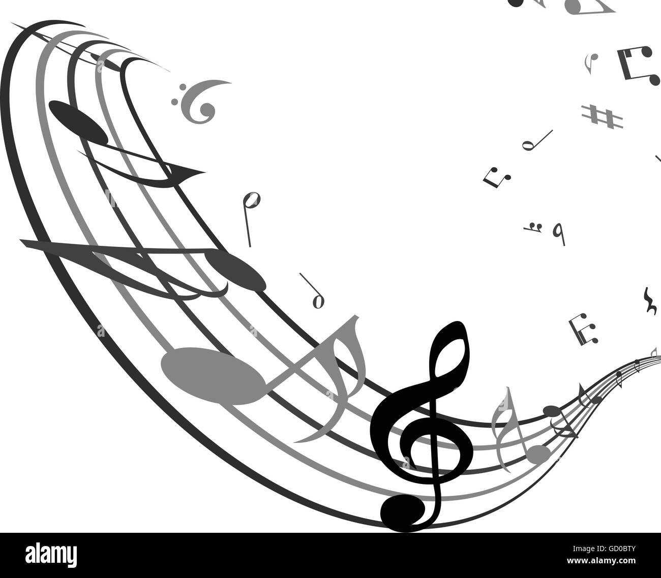 Black and white musical design from music staff elements with treble ...