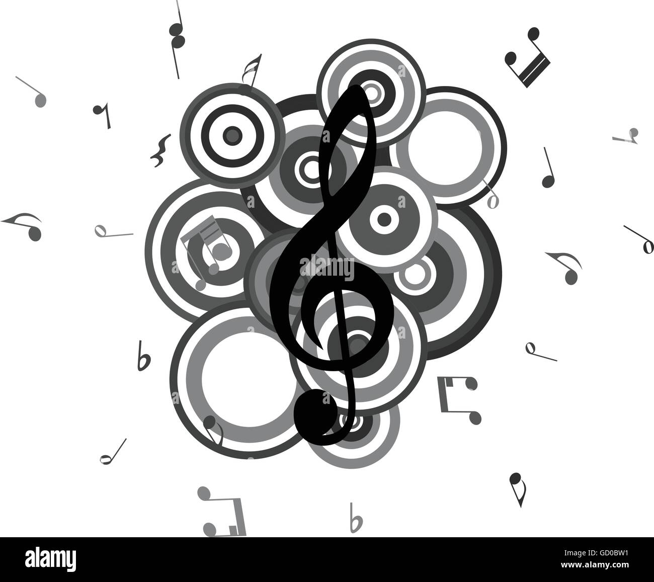 Black and white musical design from music staff elements with treble ...