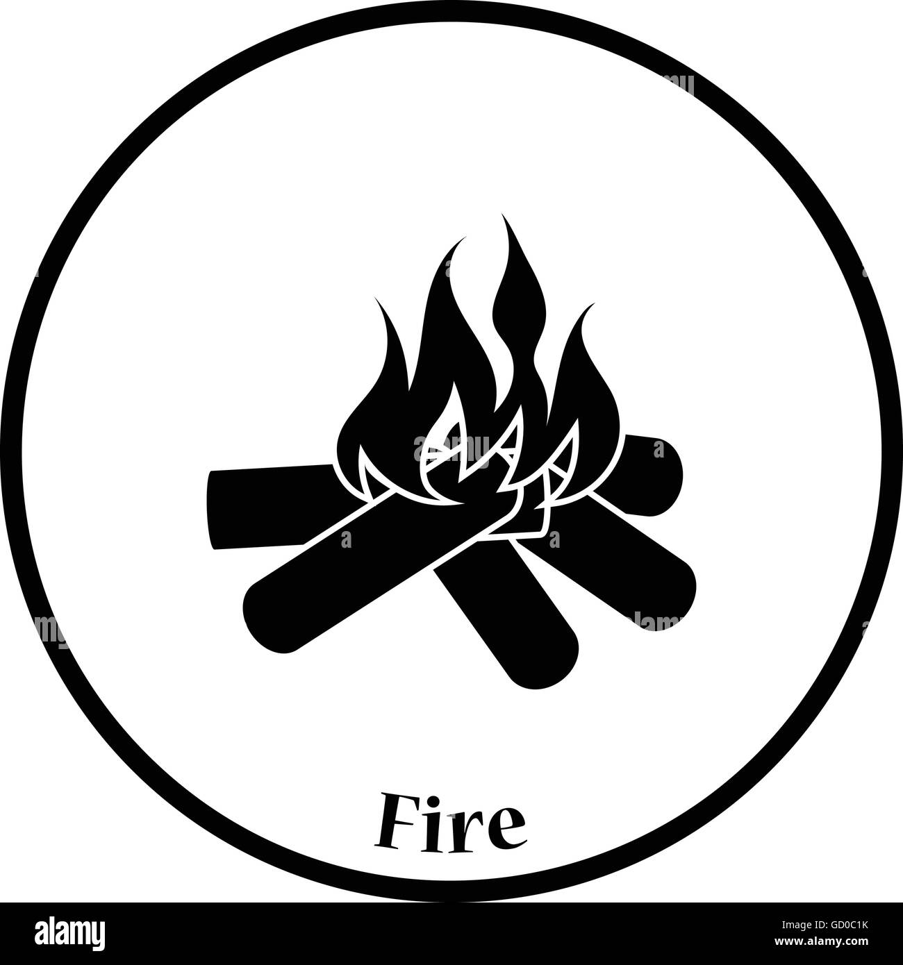 Camping fire icon. Thin circle design. Vector illustration Stock Vector ...