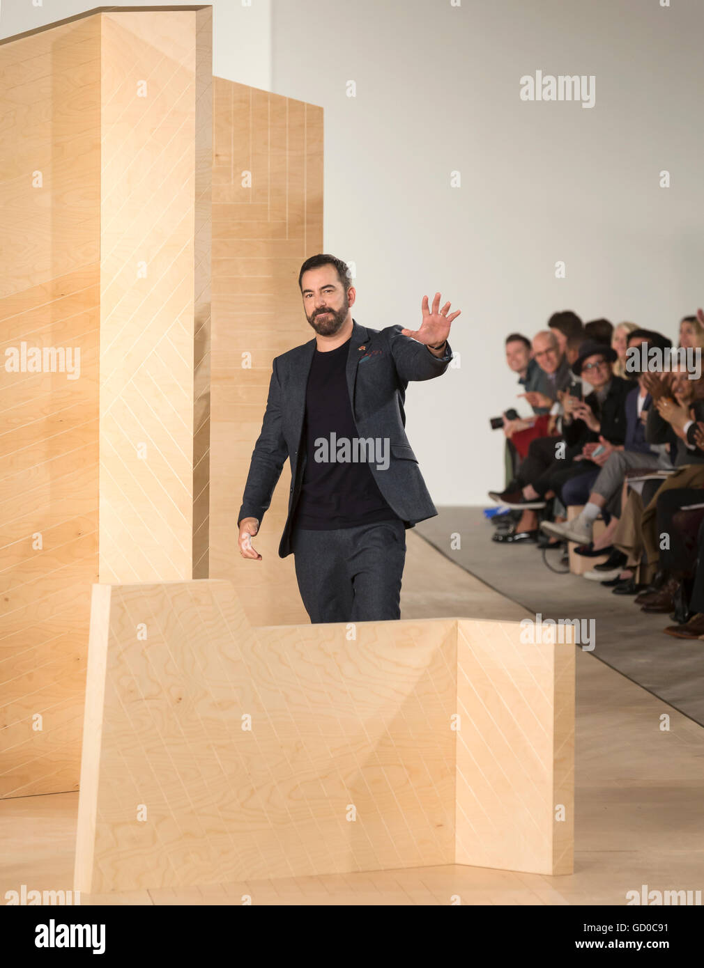 NEW YORK, NY - FEBRUARY 03, 2016: Designer Michael Maccari walks the ...