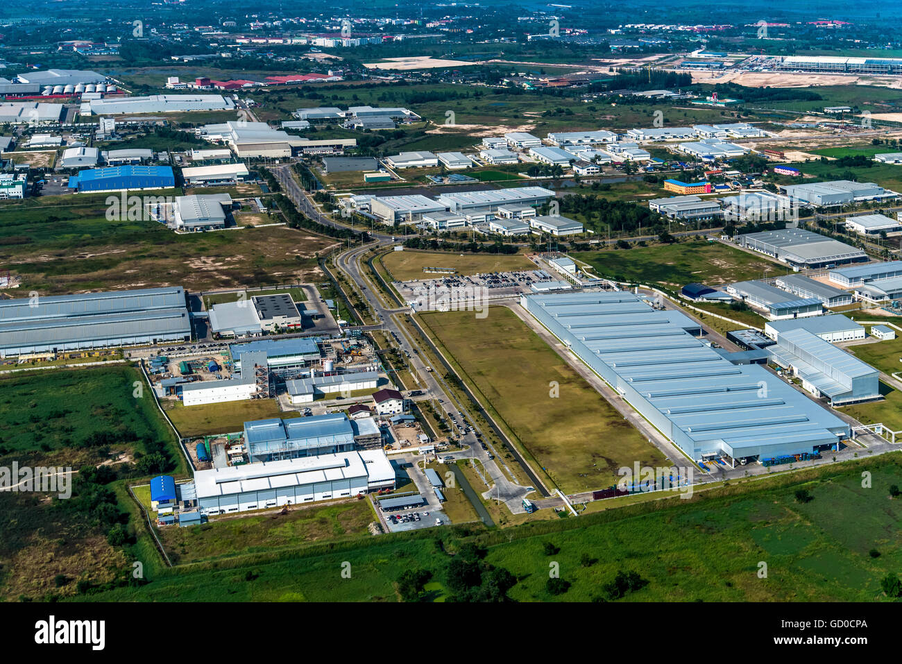 Industrial estate land development aerial view Stock Photo - Alamy