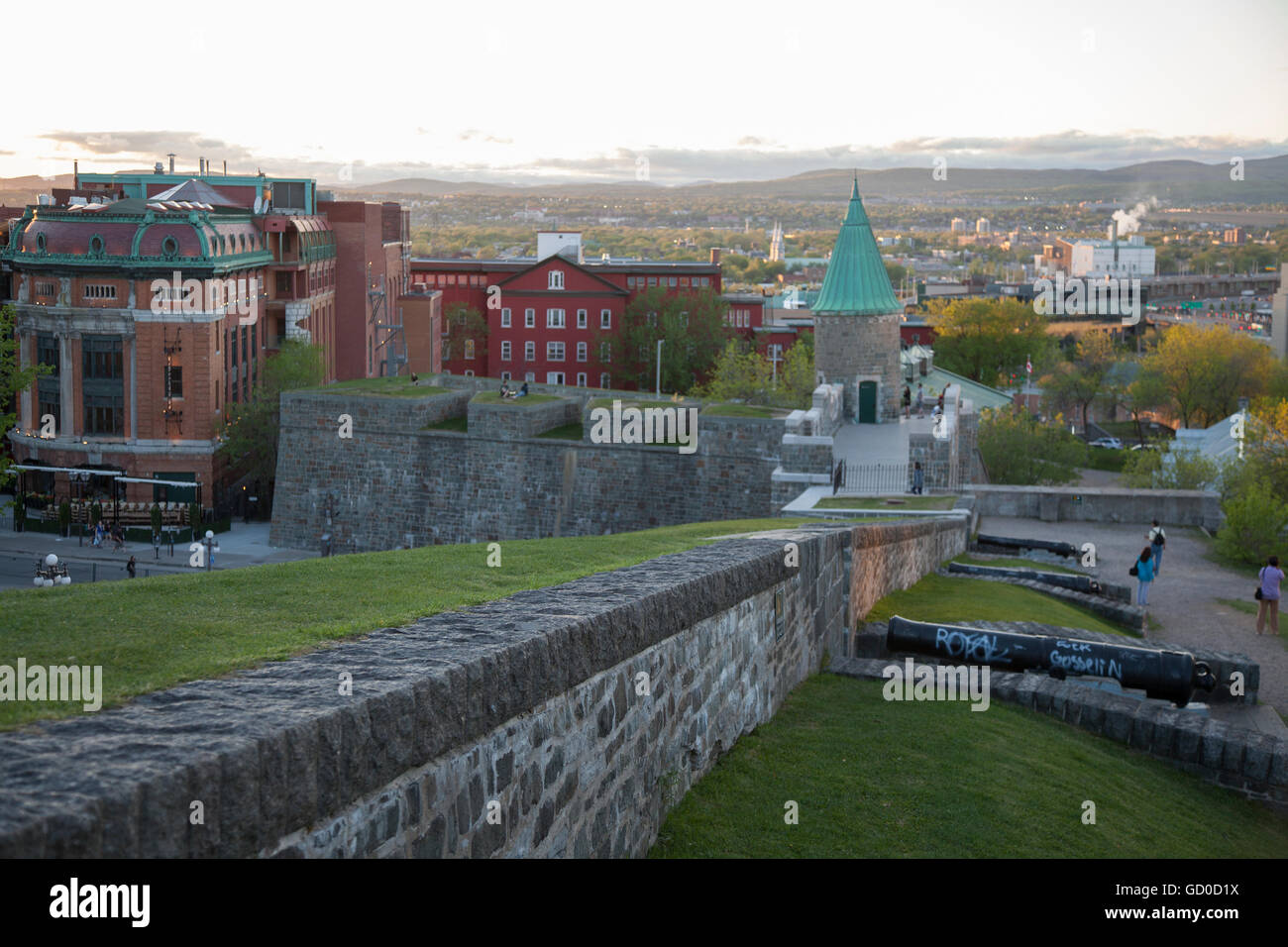 QUEBEC CITY - MAY 25, 2016: The stone fortification wall that surrounds ...