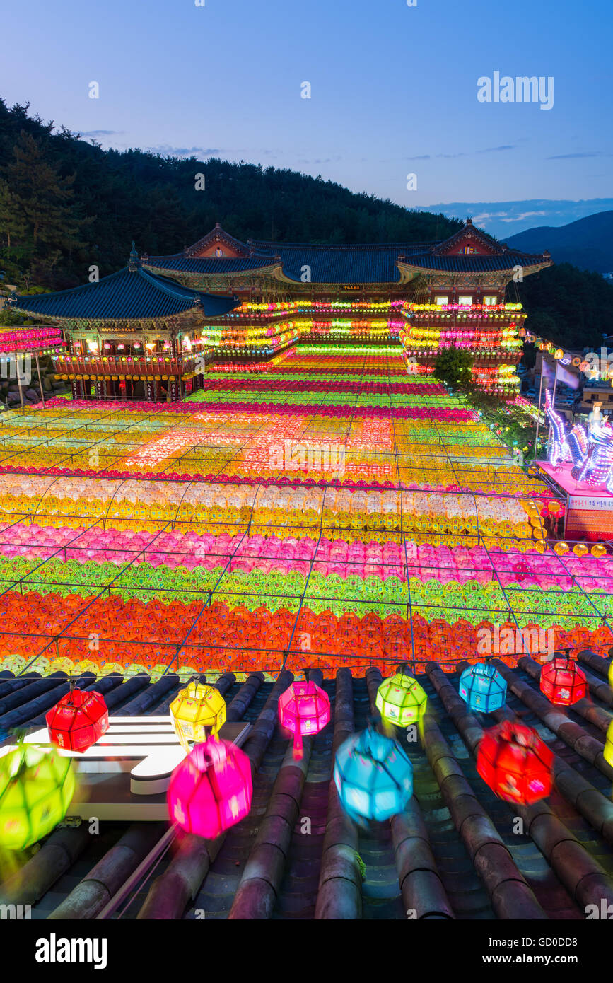 Thousands of colorful paper lanterns adorn Samgwangsa Temple in Busan, South Korea, during ...