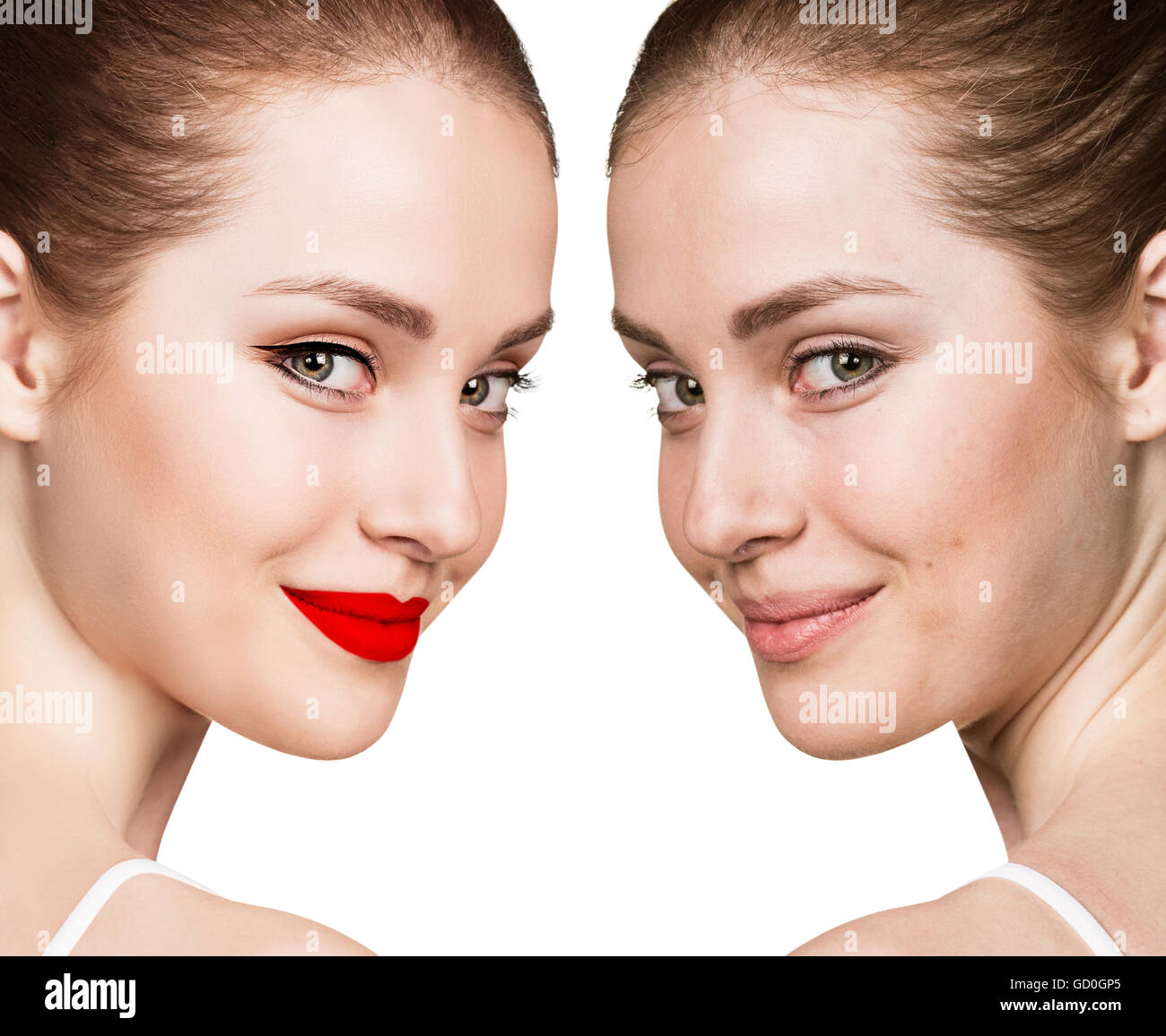 Portrait of woman with and without makeup Stock Photo - Alamy