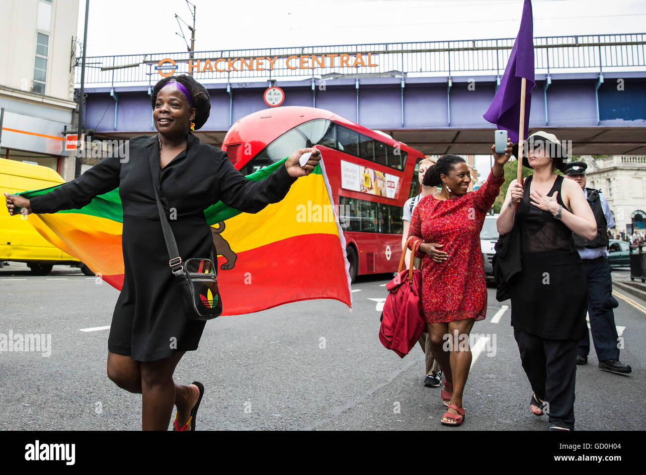 London, UK. 9th July, 2016. A woman with a flag of Ethiopia Lion of ...