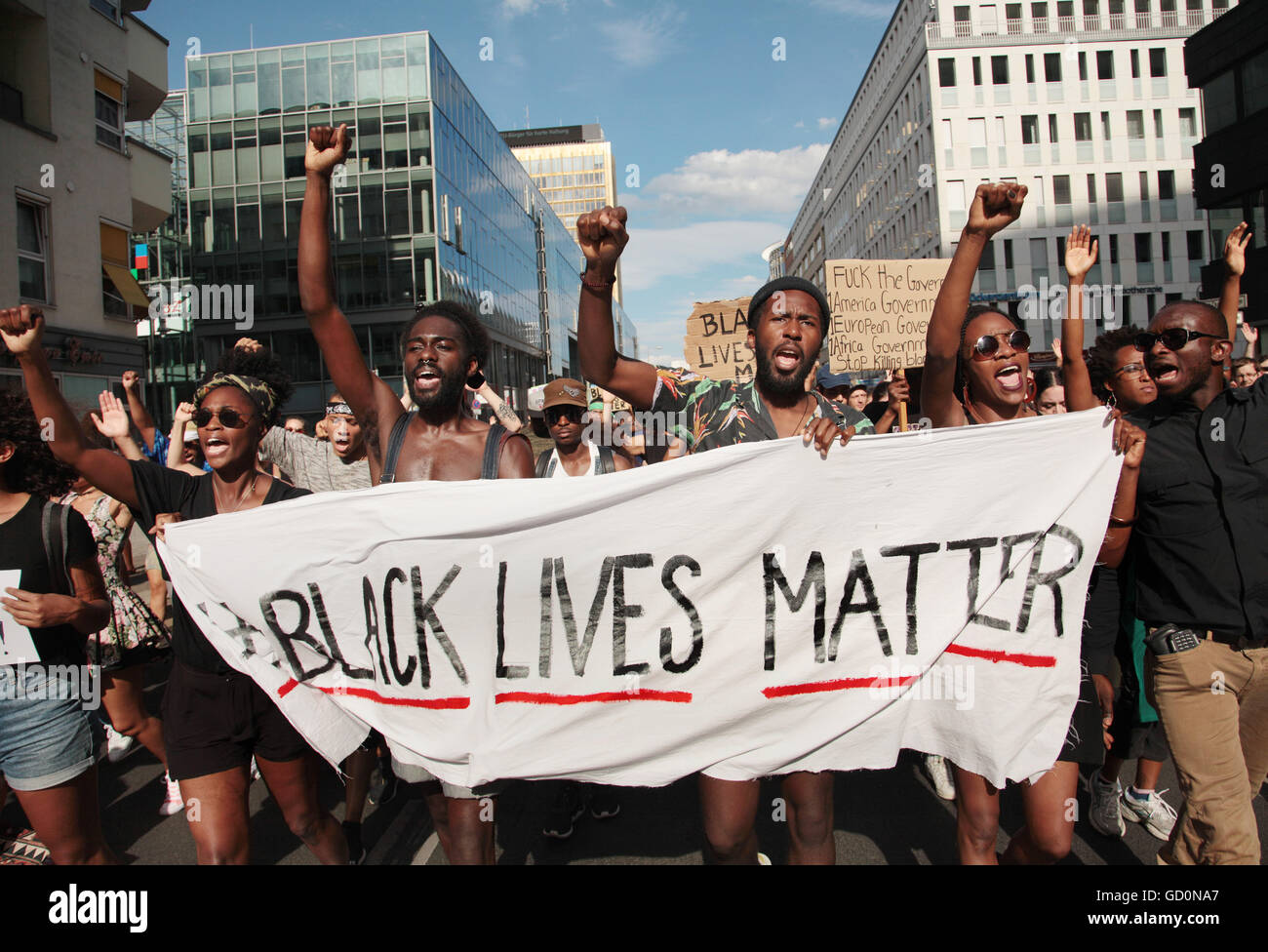 Demonstrators held a banner with the motto of the black civil rights ...