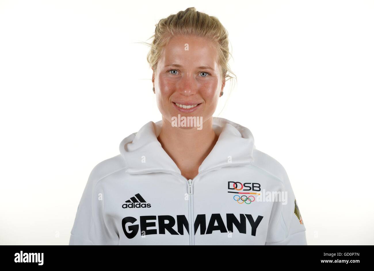 Julia Lier poses at a photocall during the preparations for the Olympic ...