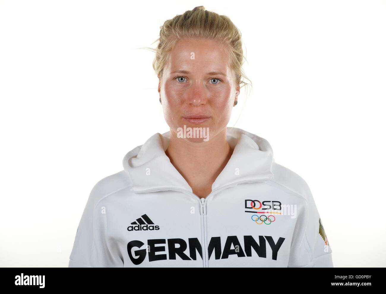 Julia Lier poses at a photocall during the preparations for the Olympic ...