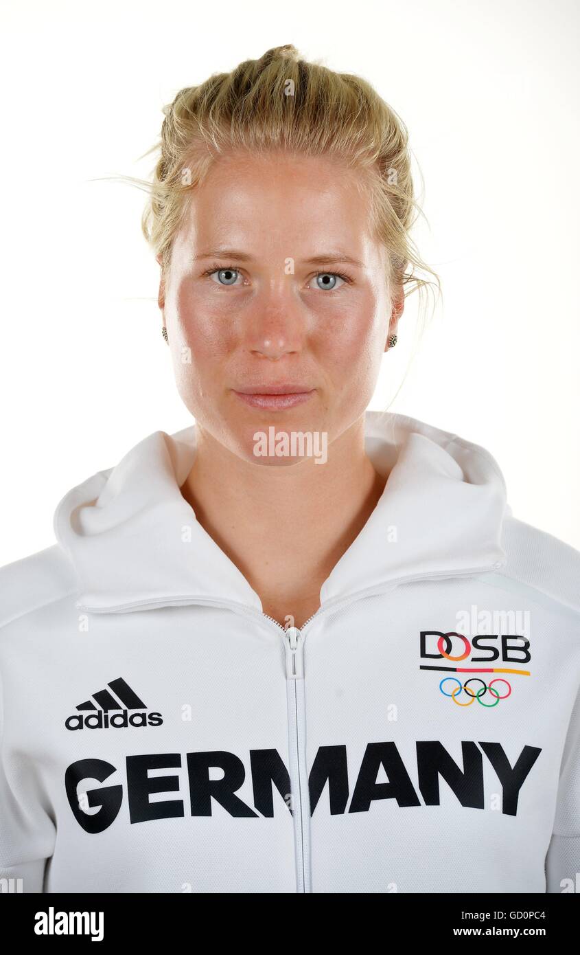 Julia Lier poses at a photocall during the preparations for the Olympic ...