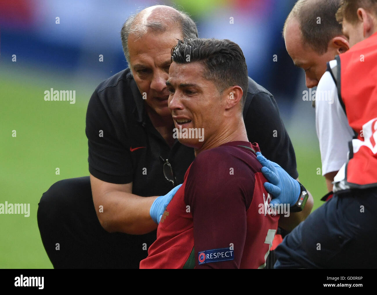 Saint-Denis, France. 10th July, 2016. Injured Cristiano Ronaldo of ...