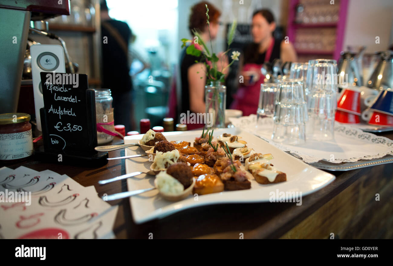 Berlin, Germany. 11th July, 2016. Appetizers made from excess food ...