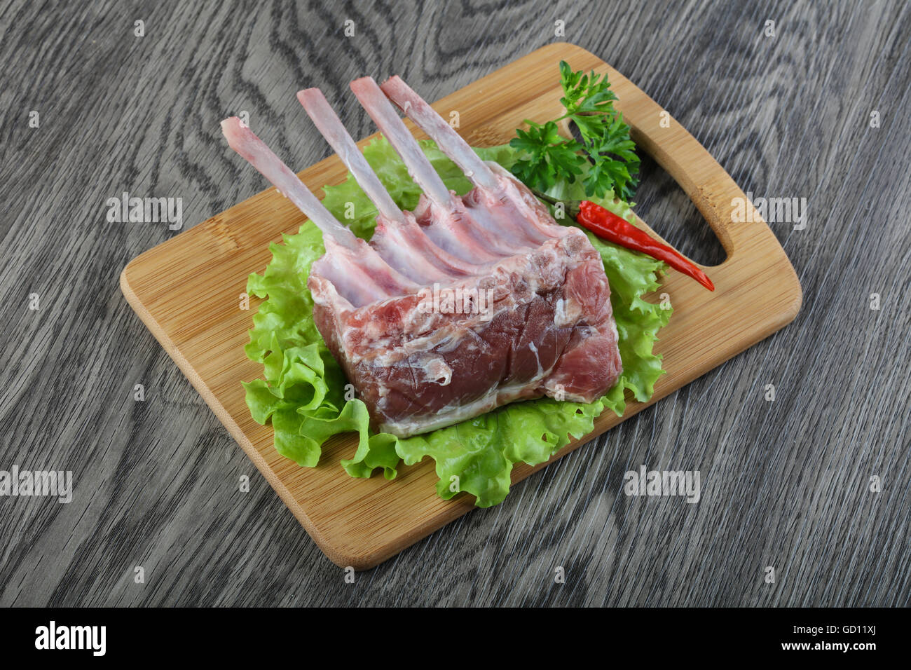 Lamb Frenched Rack 4 rib bone Stock Photo - Alamy