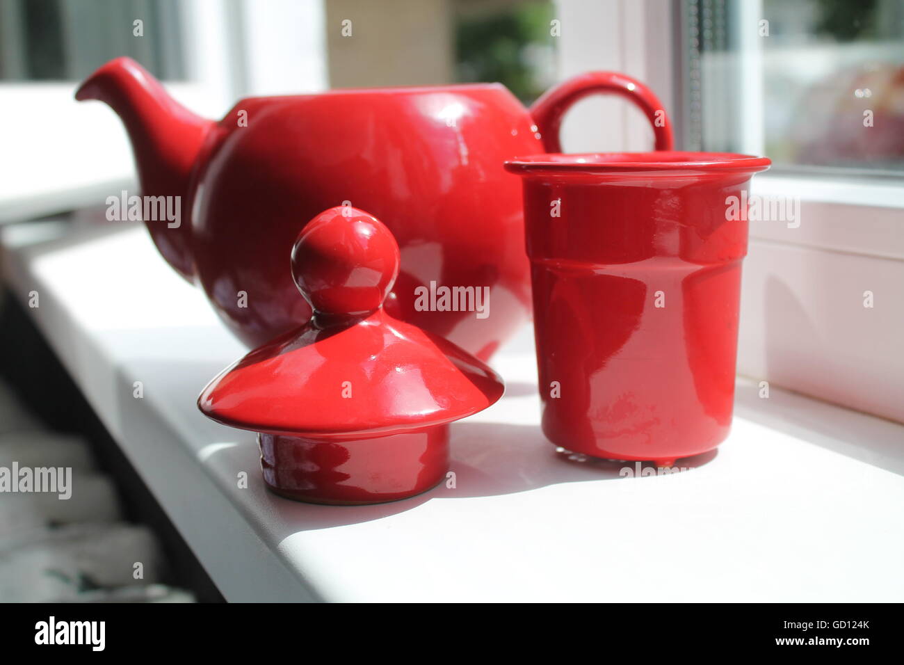 red clay teapot set with sieve prepare for welding fresh tea Stock ...