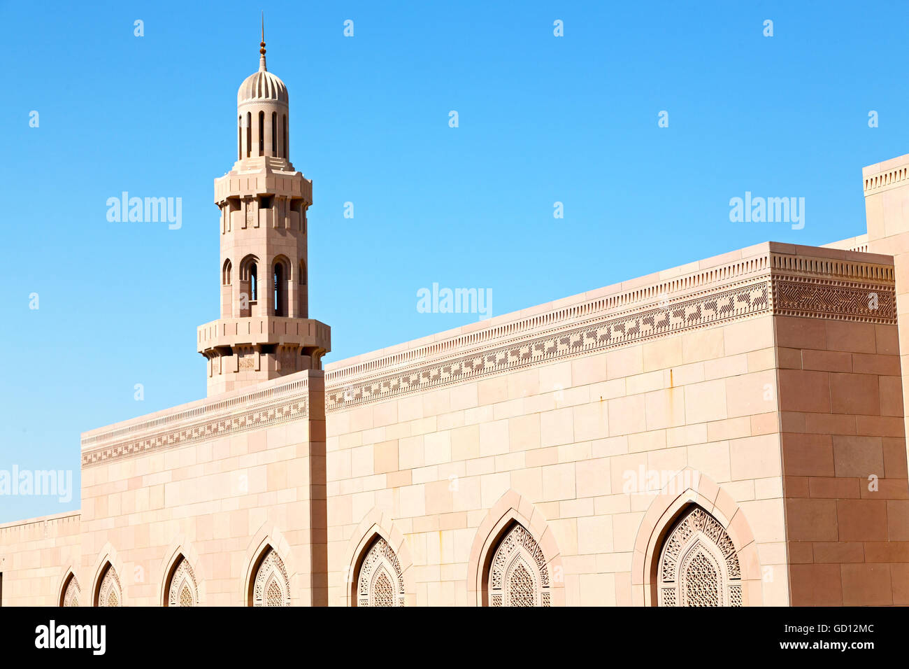 minaret and religion in clear sky in oman muscat the old mosque Stock ...