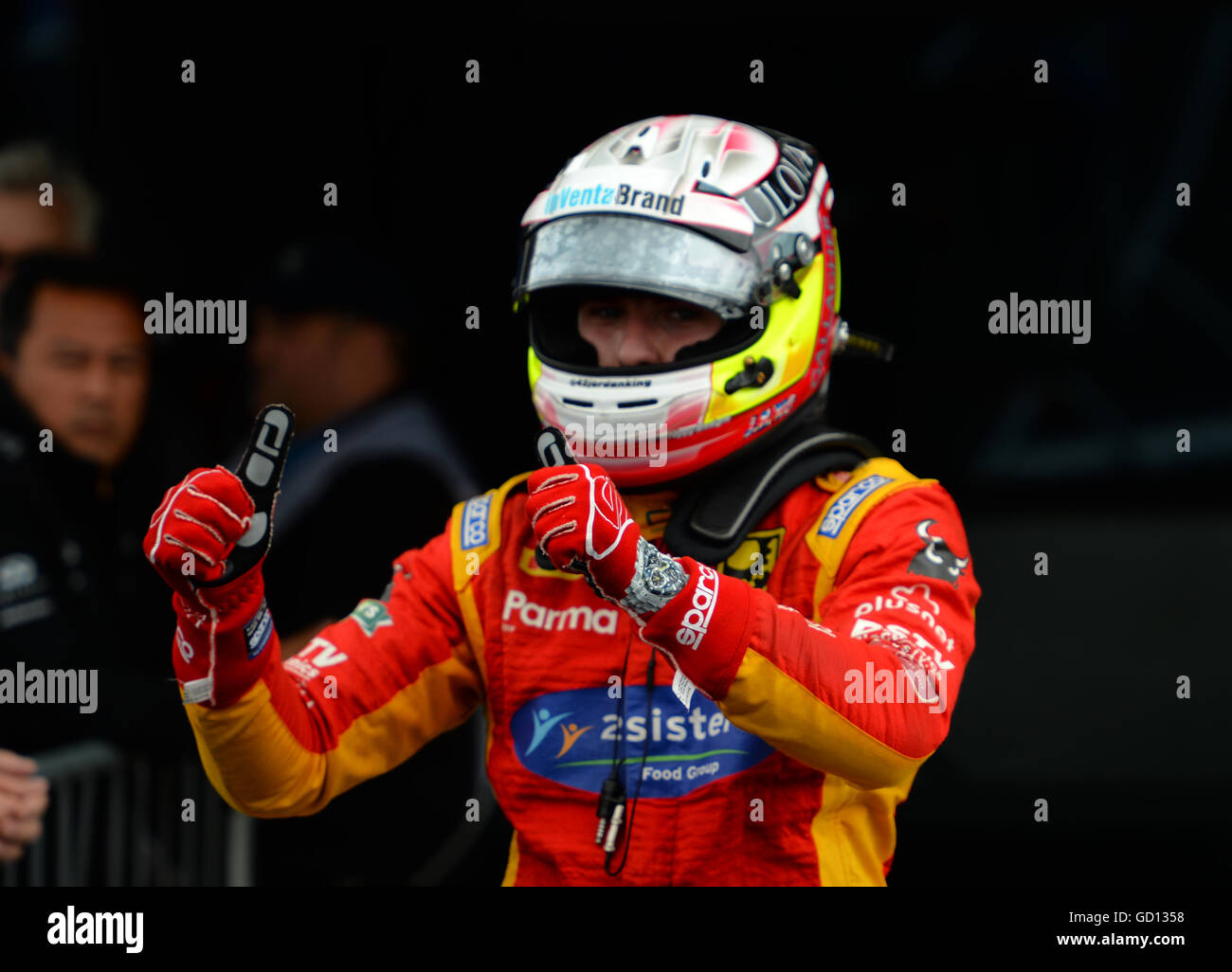 Great Britain's Jordan King celebrates after winning the GP2 race ...