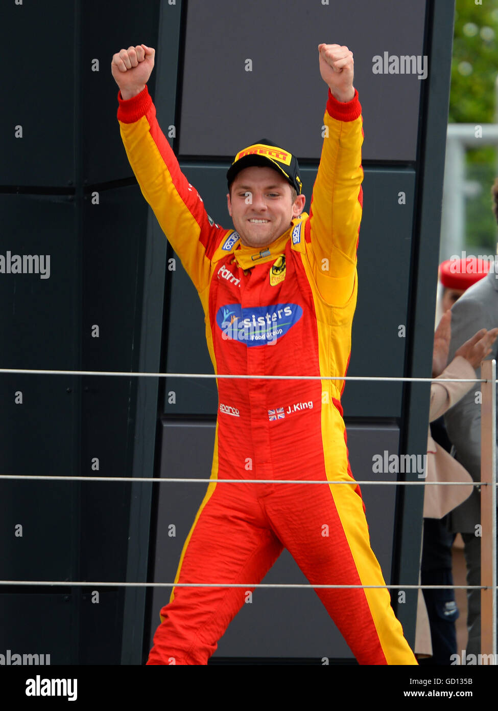 Great Britain's Jordan King celebrates after winning the GP2 race ...