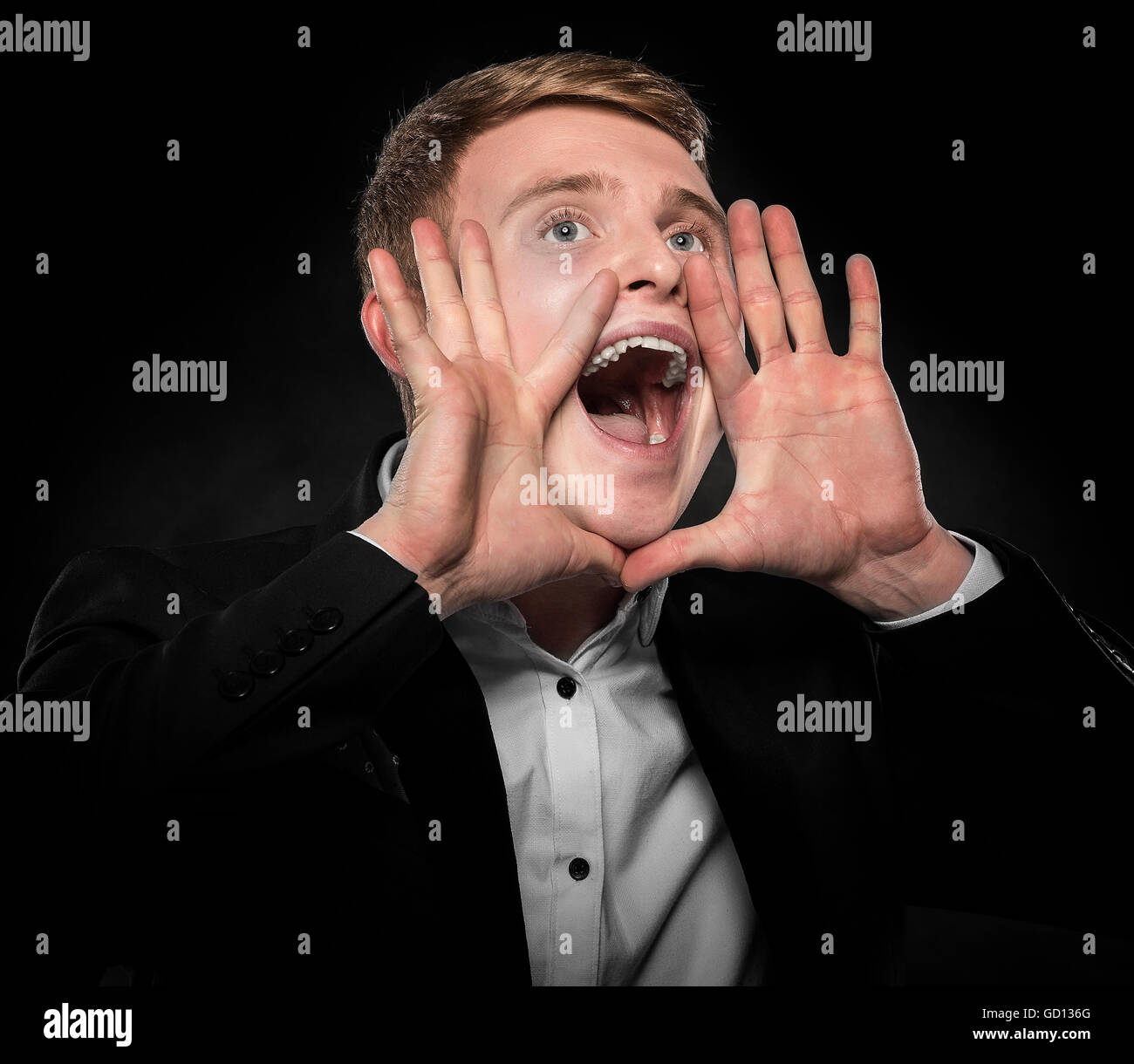 Hands over businessman face hi-res stock photography and images - Alamy
