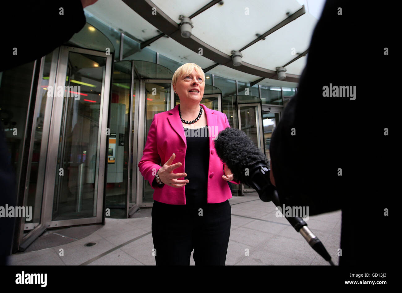 Labour MP Angela Eagle speaks to media as she leaves BBC Broadcasting ...