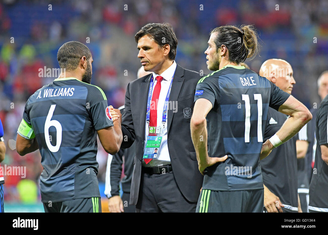 Wales Football Manager Chris Coleman consoles Captain Ashley Williams ...