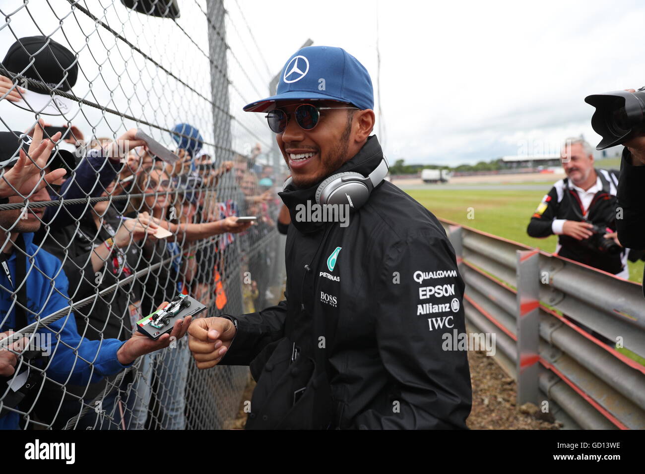 Mercedes' Lewis Hamilton with fans before the 2016 British Grand Prix ...