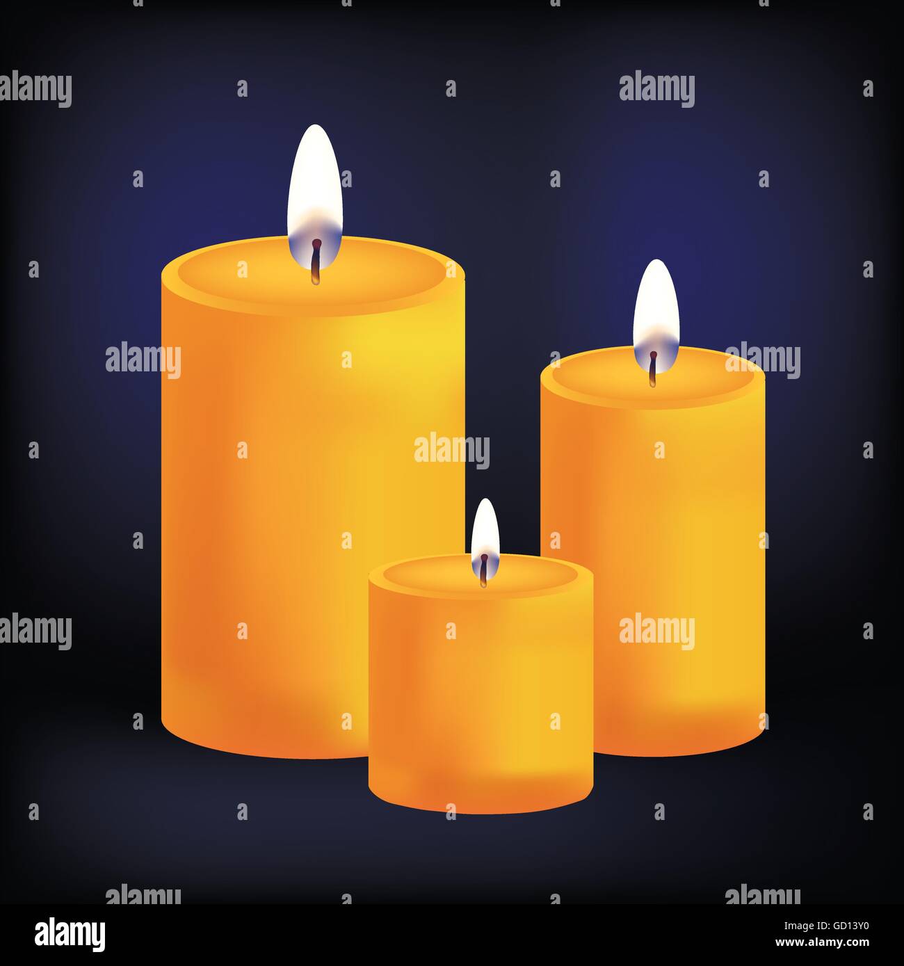 Realistic three yellow candles on dark background Stock Vector Image ...