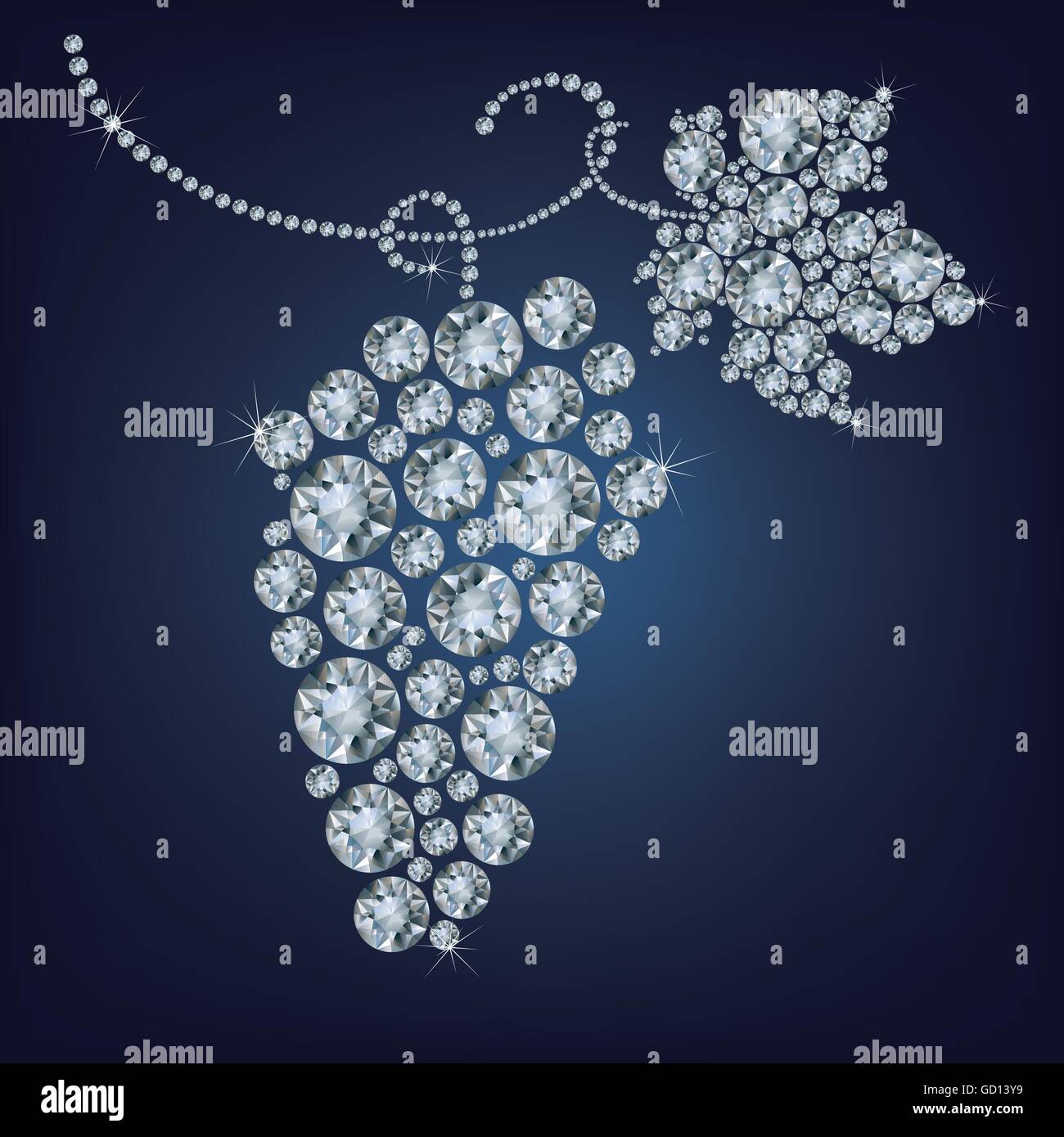 Wild grape made up a lot of diamonds on the black background Stock ...