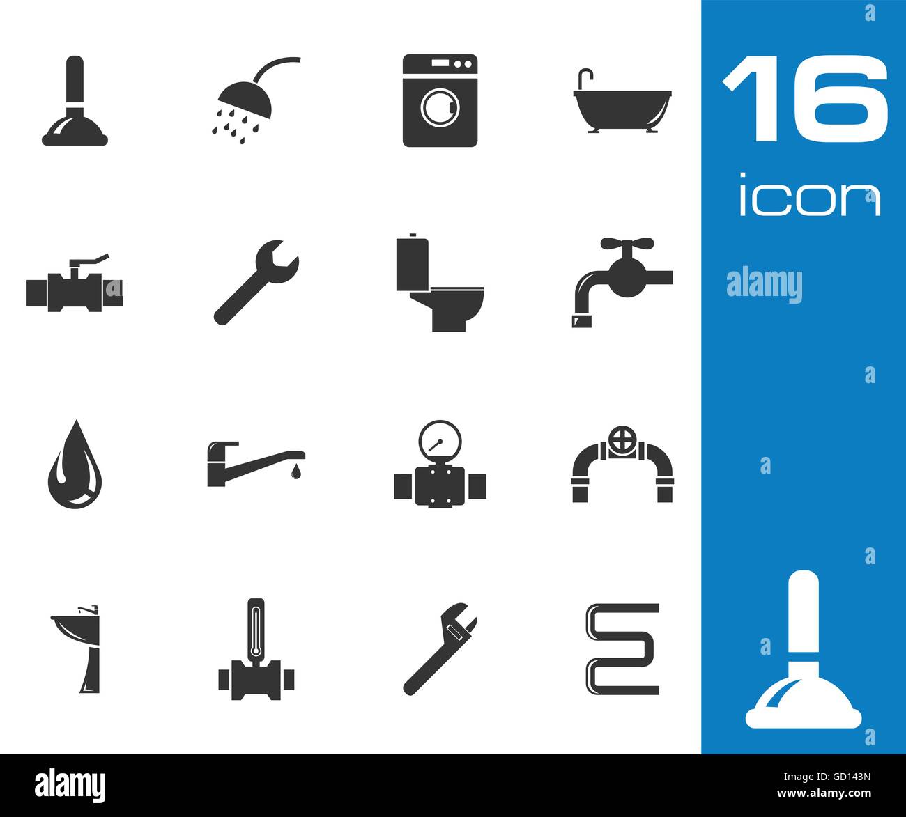 Vector black plumbing icons set Stock Vector Image & Art - Alamy