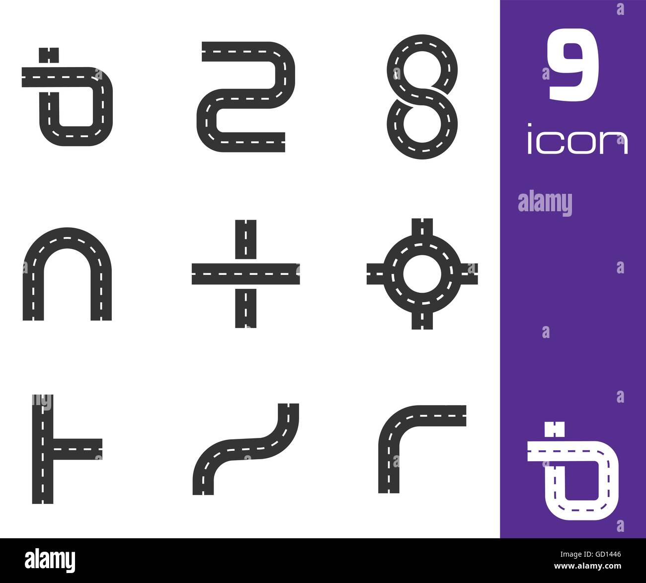 Vector black road elements icons set Stock Vector Image & Art - Alamy