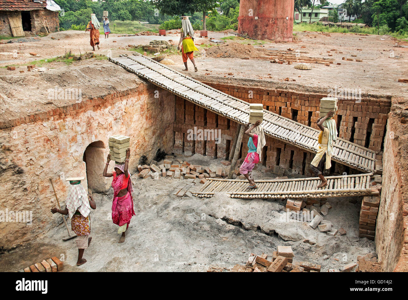 workers working at brick field Stock Photo - Alamy