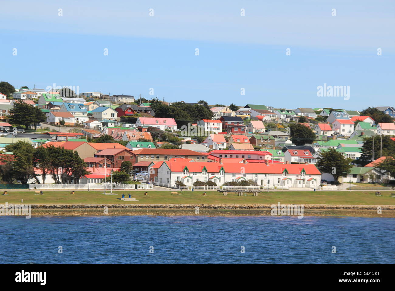 Stanley capital of the Falkland Islands from the water Stock Photo - Alamy