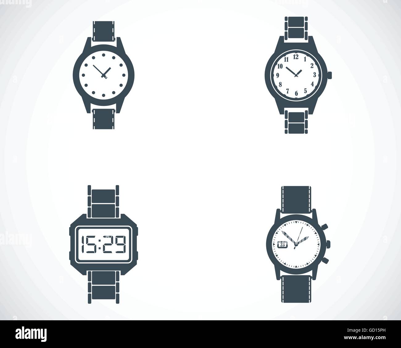 Vector black wristwatch icons set Stock Vector Image & Art - Alamy