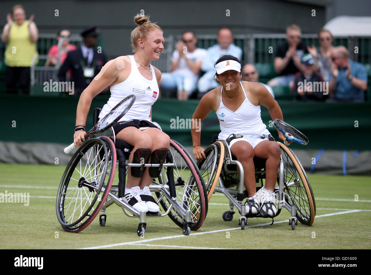 Jordanne Whiley (left) and Yui Kamiji celebrate winning the Ladies ...