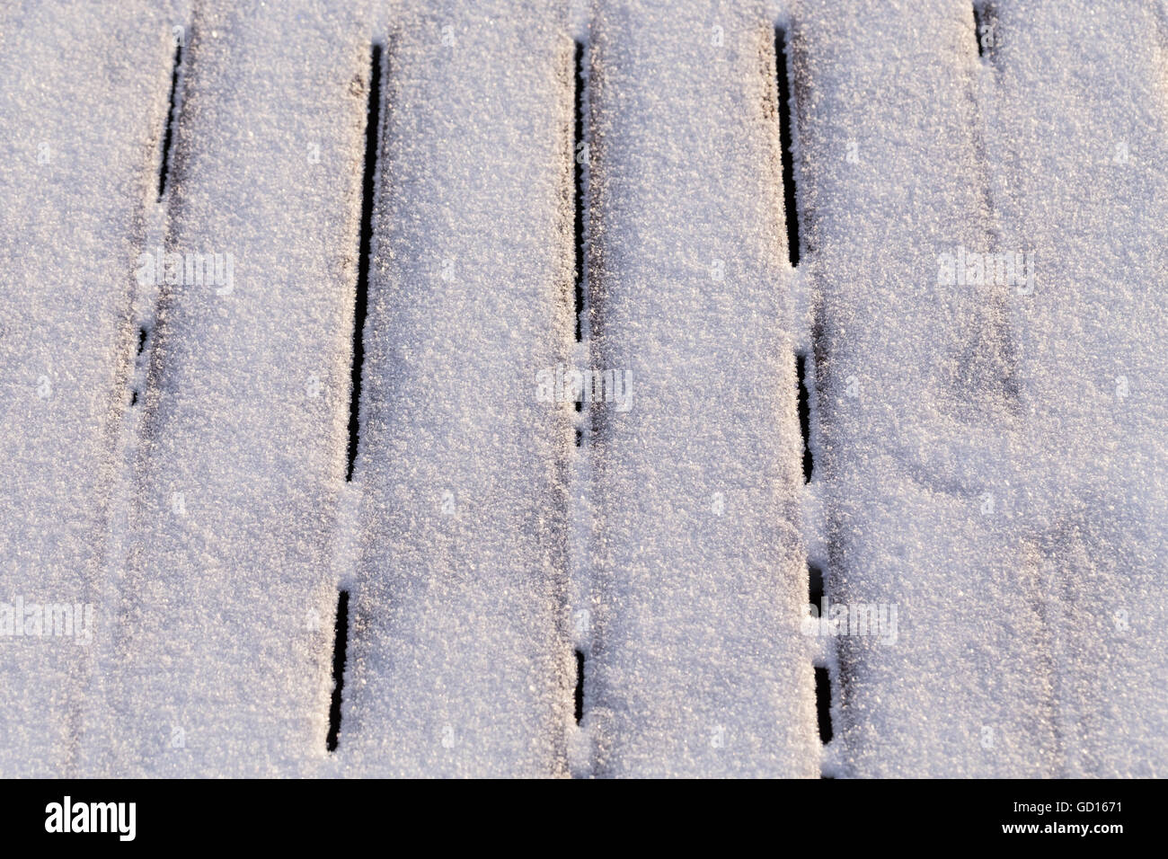 Snow covered wood terrace floor background texture Stock Photo - Alamy