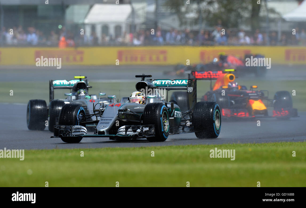 McLaren's Lewis Hamilton leads in the early stages of the race during ...