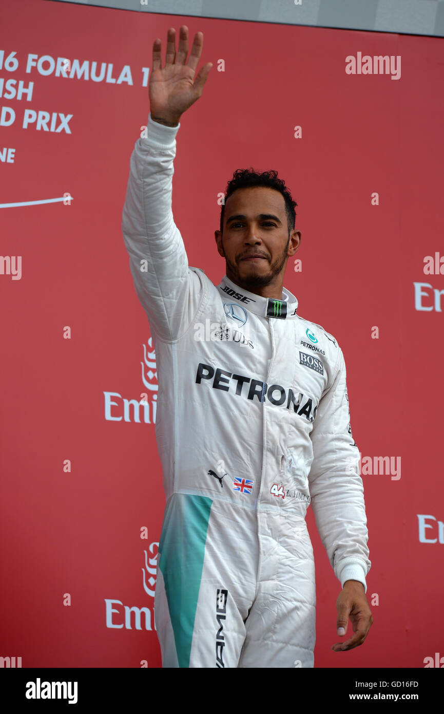 Mercedes' Lewis Hamilton celebrates winning the 2016 British Grand Prix ...