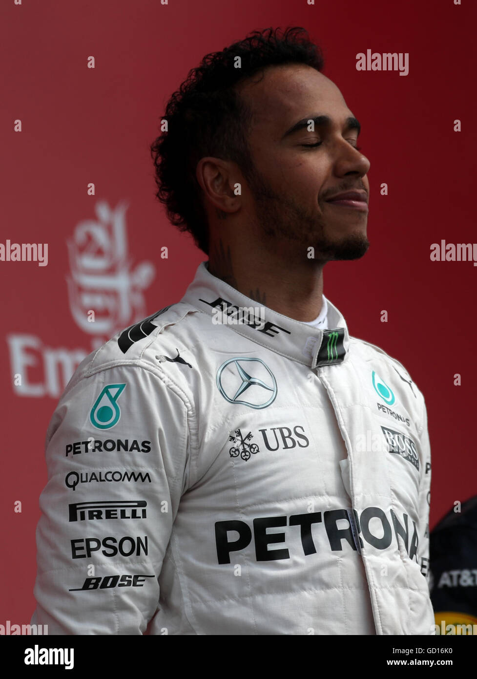 Mercedes' Lewis Hamilton on the winners podium after winning the 2016 ...